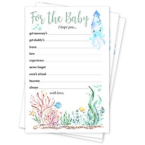 Baby Shower Advice Sea Animals (40 Pack) Guest Wishes for Baby, Boy Girl Gender Neutral, Ocean Life Theme Wisdom Prediction Keepsake Notepaper (4x6 Soft Cotton Stationery Prints)