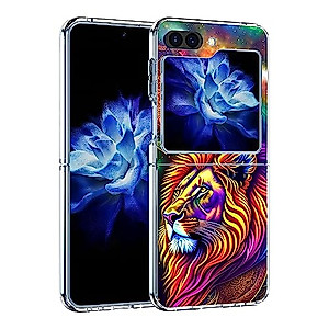 Bcov Galaxy Z Flip 5 Case,Colorful Lion Mandala Anti-Scratch Solid Hard case Protective Shookproof Phone Cover for Samsung Galaxy Z Flip 5
