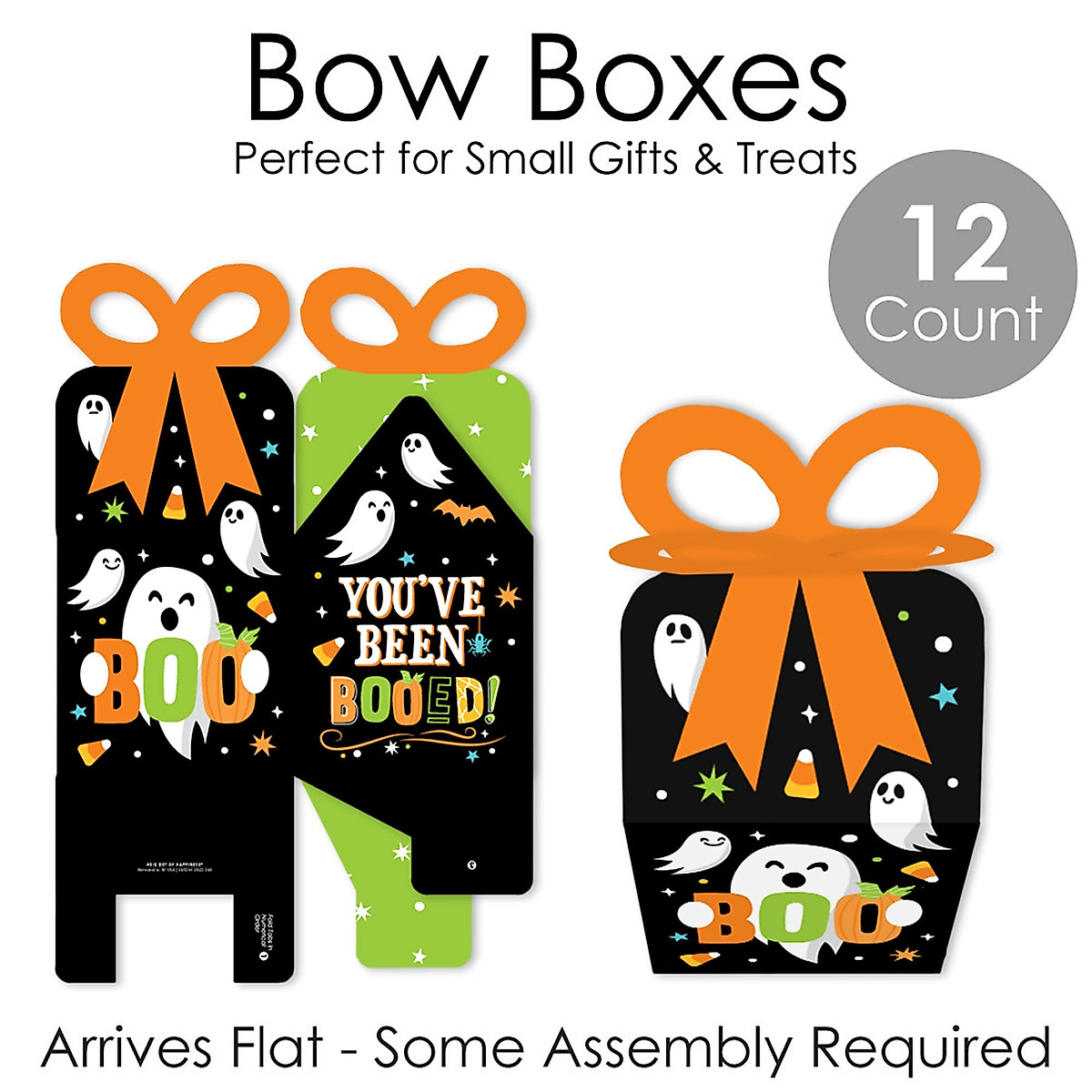 Big Dot of Happiness You've Been Booed - Square Favor Gift Boxes - Ghost Halloween Party Bow Boxes - Set of 12