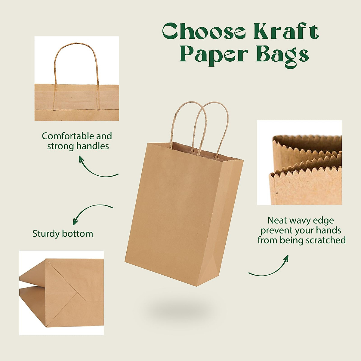 MESHA Kraft Paper Bags 5.25x3.75x8 Brown Small Gift Bags with Handles Bulk,100 Pcs Kraft Paper Bags for Small Business,Birthday Wedding Party Favor Bags,Paper Shopping Bags