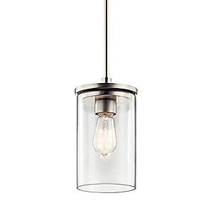 Kichler Crosby 10.75" 1 Light Mini Pendant with Clear Glass Brushed Nickel