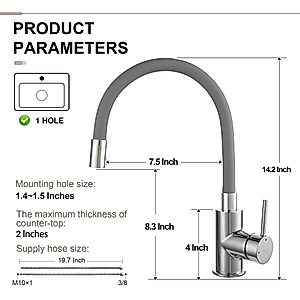 PHICHI Pull Out Kitchen Sink Faucet, 360° Free Bending Kitchen Faucet, Adjustable Sink Kitchen Faucet,Hot and Cold Kitchen Faucet, Universal Foaming Pipe,Grey