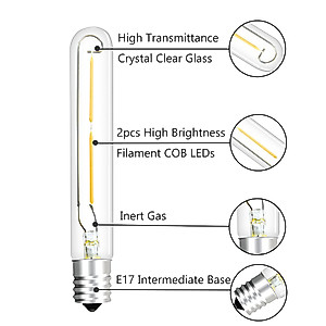 Bonlux LED T6.5 Exit Sign Clear Light Bulbs, 2W E17 Intermediate Base T6.5 LED Appliance Bulb (20W Incandescent Equivalent) for Refrigerator Freezer, Daylight 6000K (4-Pack,E17 Base)
