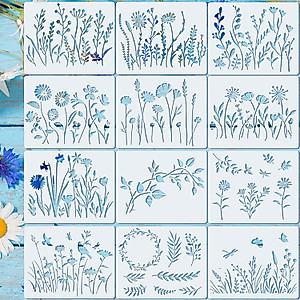 20 Pieces Wildflower Stencils for Painting Template Flower Stencils Wall Stencils Reusable Spring Stencils PET DIY Drawing Templates Stencils for Painting on Wood Wall Home Decor (Rectangular Style)