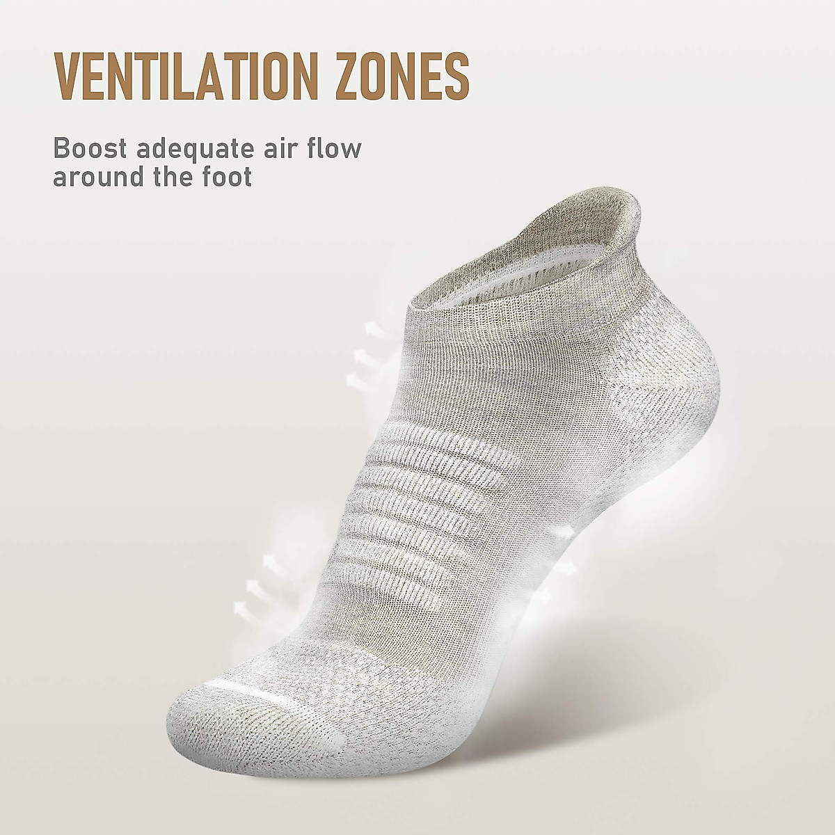 SAMSOX 2-Pair Merino Wool Running Socks, Made in USA, Oatmeal M