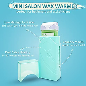 Roll On Wax Kit, at Home Wax Roller for Women, Rolling Wax Hair Removal Kit for Brazilian Wax, Underarms, eyebrows, Waxing kit includes 2 Soft Wax Cartridge & 100 Non-woven Wax Strips (Green)