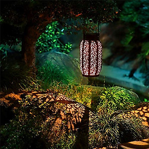 Maggift 2 Pack 10.6 Inch Hanging Solar Lights Outdoor Retro Hanging 20 Lumens Christmas Decorative Solar Lantern with Handle, Brown