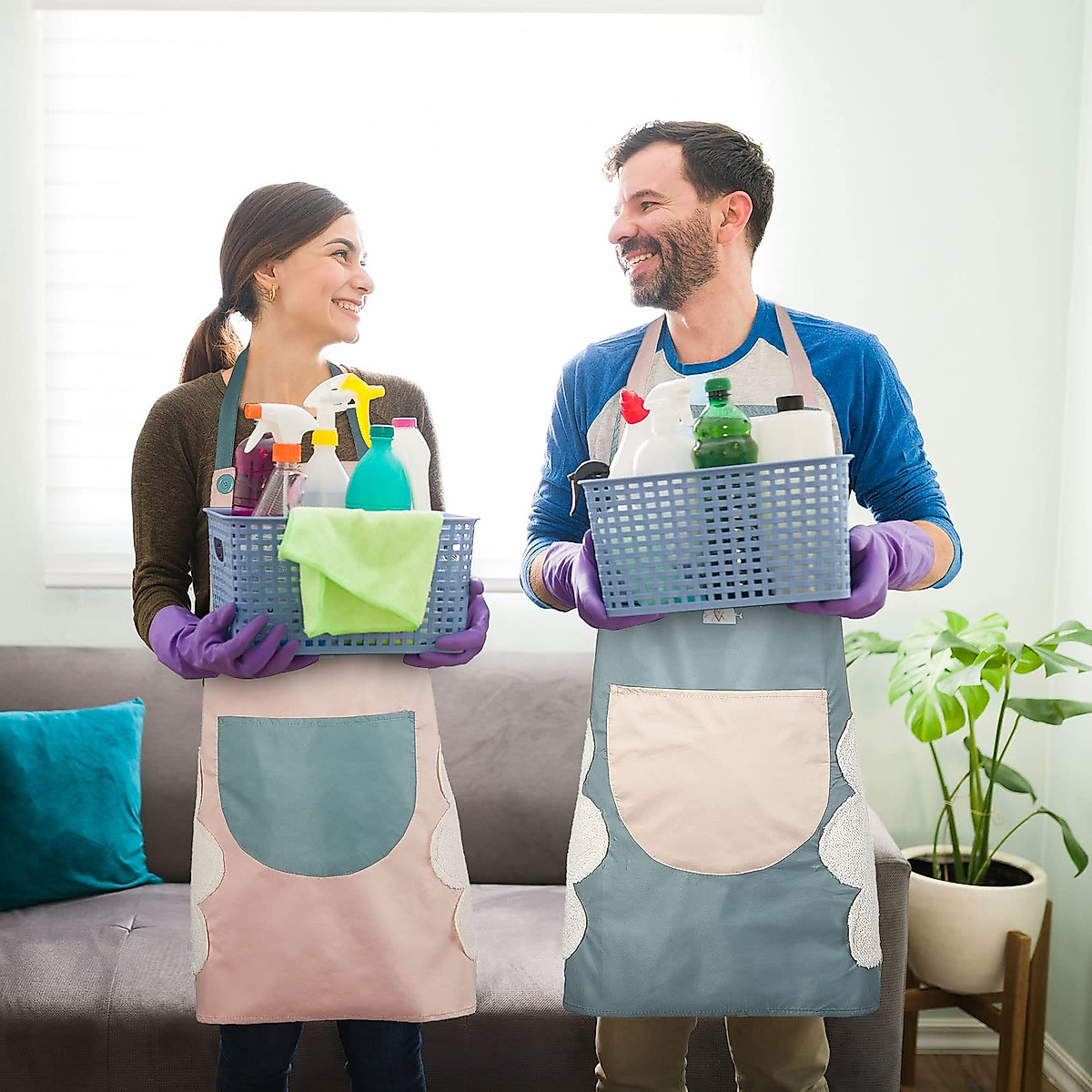 6 Pcs Kitchen Apron for Women with Pockets Cute Aprons with Hand Wipe Waterproof Cooking Aprons Adjustable Soft Apron with Big Pocket for Dishwashing, Cooking Baking