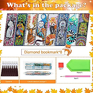 8 Pack Animal Diamond Painting Bookmark Gift Collection，5D Diamond Painting Kit Cartoon Animal Special Crystal Diamond Painting Bookmark DIY Leather Art Tassel Bookmark