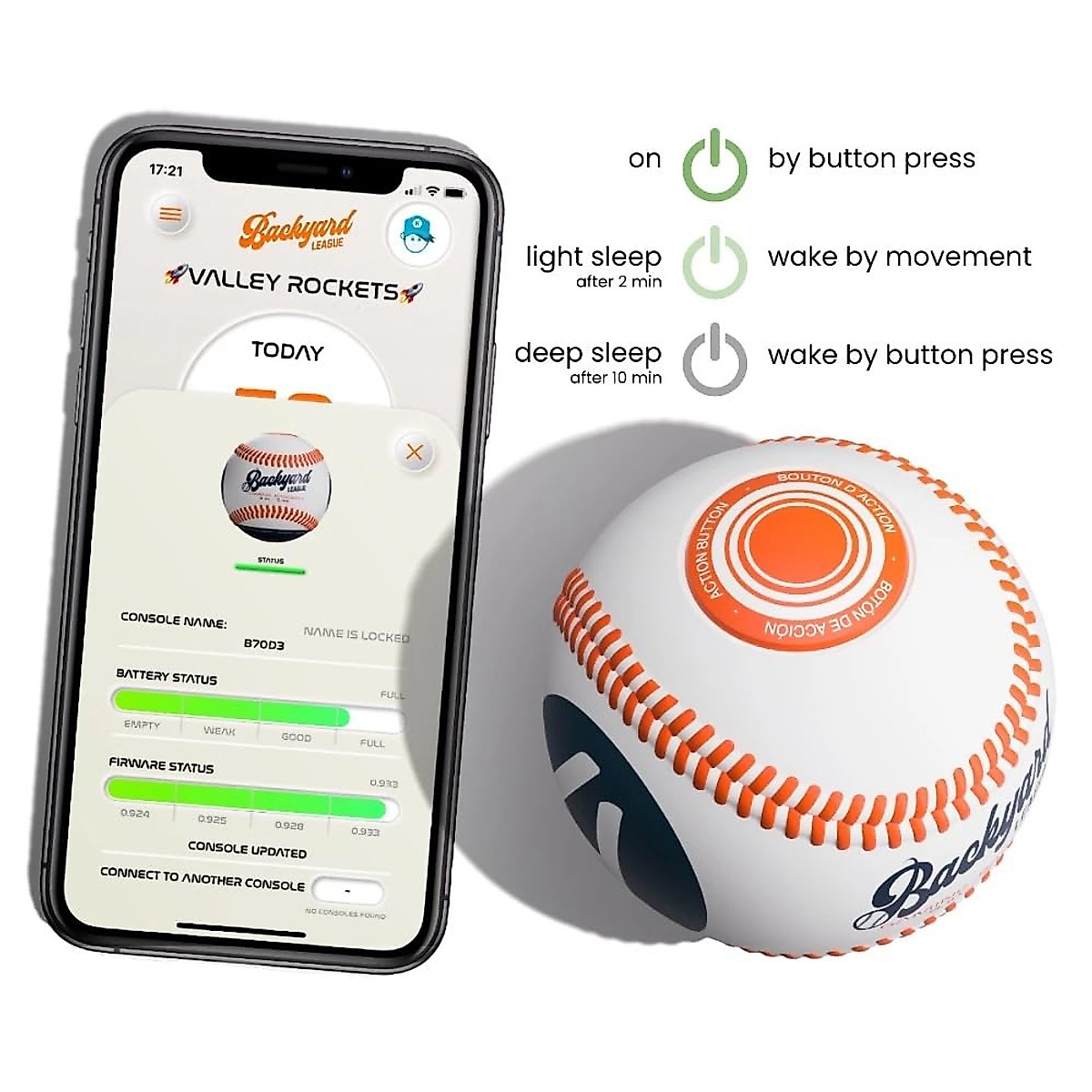 Playfinity Backyard League Gaming Baseball for Kids | Real Baseball with Sensors and App | Play, Train, Analyze and Connect with Others. Measures Throw Power, Glove Movement and More!