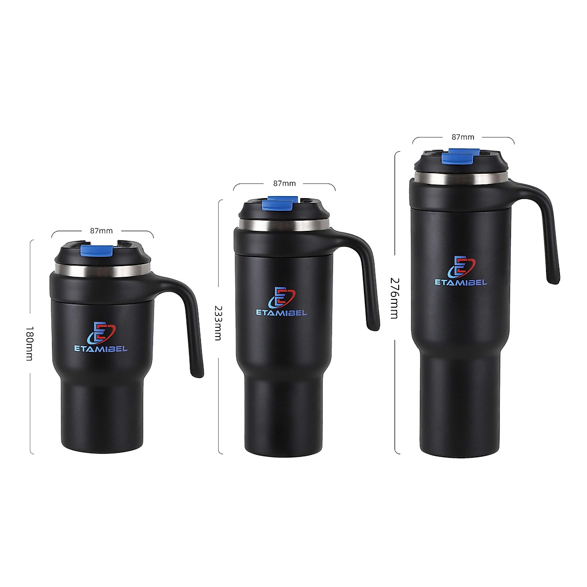 ETAMIBEL 20oz Double Wall Stainless Steel Vacuum Insulated Tumbler with Handle Straw Lid Straw Toppers Straw Brush | Thermos Flask for Water Iced Tea Coffee Smoothie and More| Portable Mug For travel