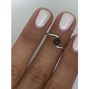 Black Onyx Delicate Ring 925 Sterling Silver Vintage Boho Chic US Size 5 6 7 8 9 (9)