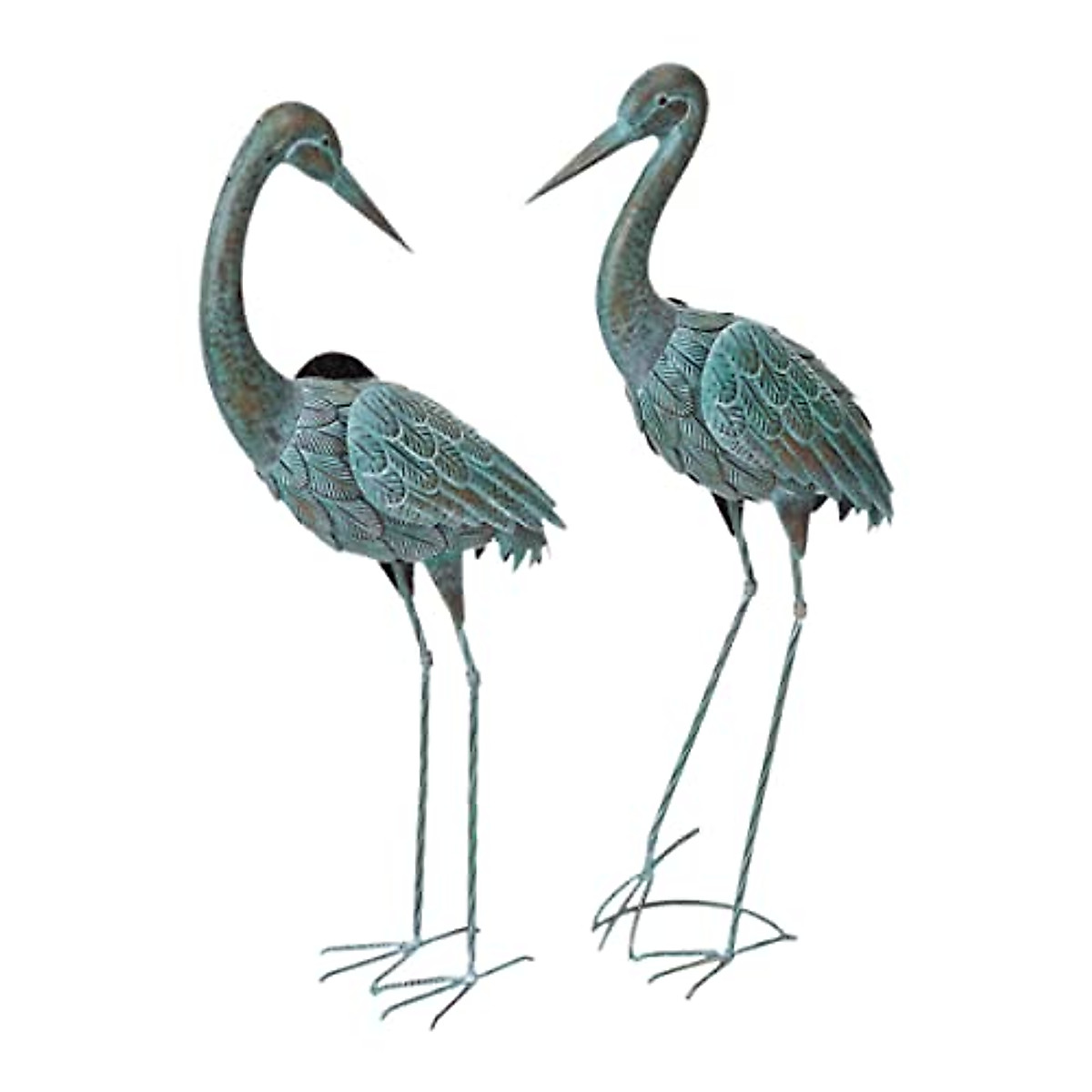 Bits and Pieces - 34” Metal Verdigris Herons Garden Statues - Set of 2 - Yard Decorations - Outdoor Sculptures - Garden Decoration - Heron Yard Art