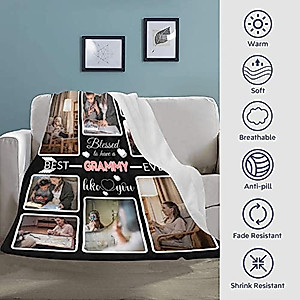 HEINARE Custom Blanket Gifts for Grammy, Customized Blankets with Photos, Make a Personalized Bed Throws to My Grammy, Custom Souvenir Throw Blanket for Best Grammy Ever, 8 Collages Made in USA