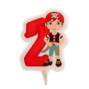 Dekora -345256 Pirate Candle | 2D Pirate Birthday Candle for Children's Cakes - Number 2