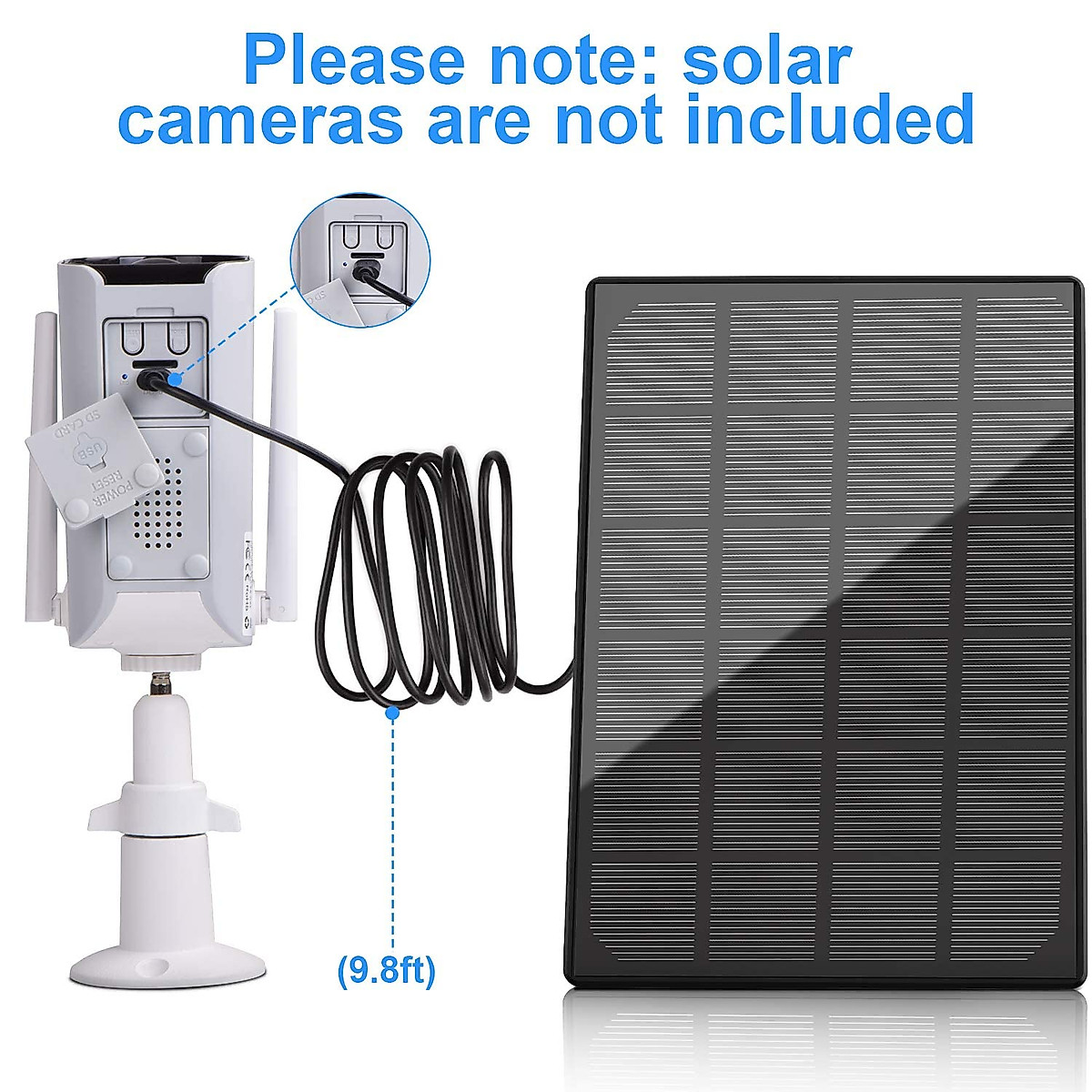 3W Solar Panel for Outdoor Wireless Security Camera, IP65 Waterproof Solar Panel Continuously Power USB, Adjustable Security Wall Mount (Black)
