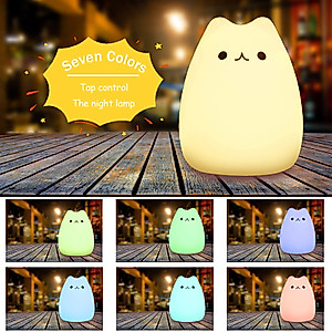 Night Lights for Kids, Cute Cat Silicone Lamp for Children, 7 Colors Night Light Gifts for Baby Boys Girls (Cat A)