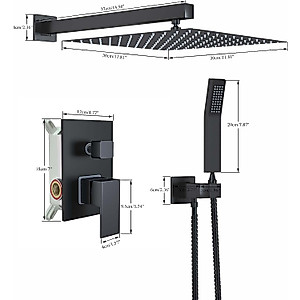 Ackwave Shower Faucet Matte Black Shower System with 8 Inches Rain Shower Head and Handheld Spray Bathroom Luxury Rain Shower Faucet Set Complete Wall Mounted