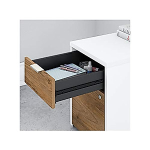 Bush Business Furniture Jamestown L Shaped Desk with Drawers, 72W, Fresh Walnut/White