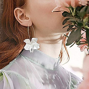 D.Rosse Boho Rose Petal Dangle Resin Earrings - Long Drop Acrylic Tiered Flower Earrings - Statement Exaggerated Floral Tassel Earrings for Women (Pearl White)