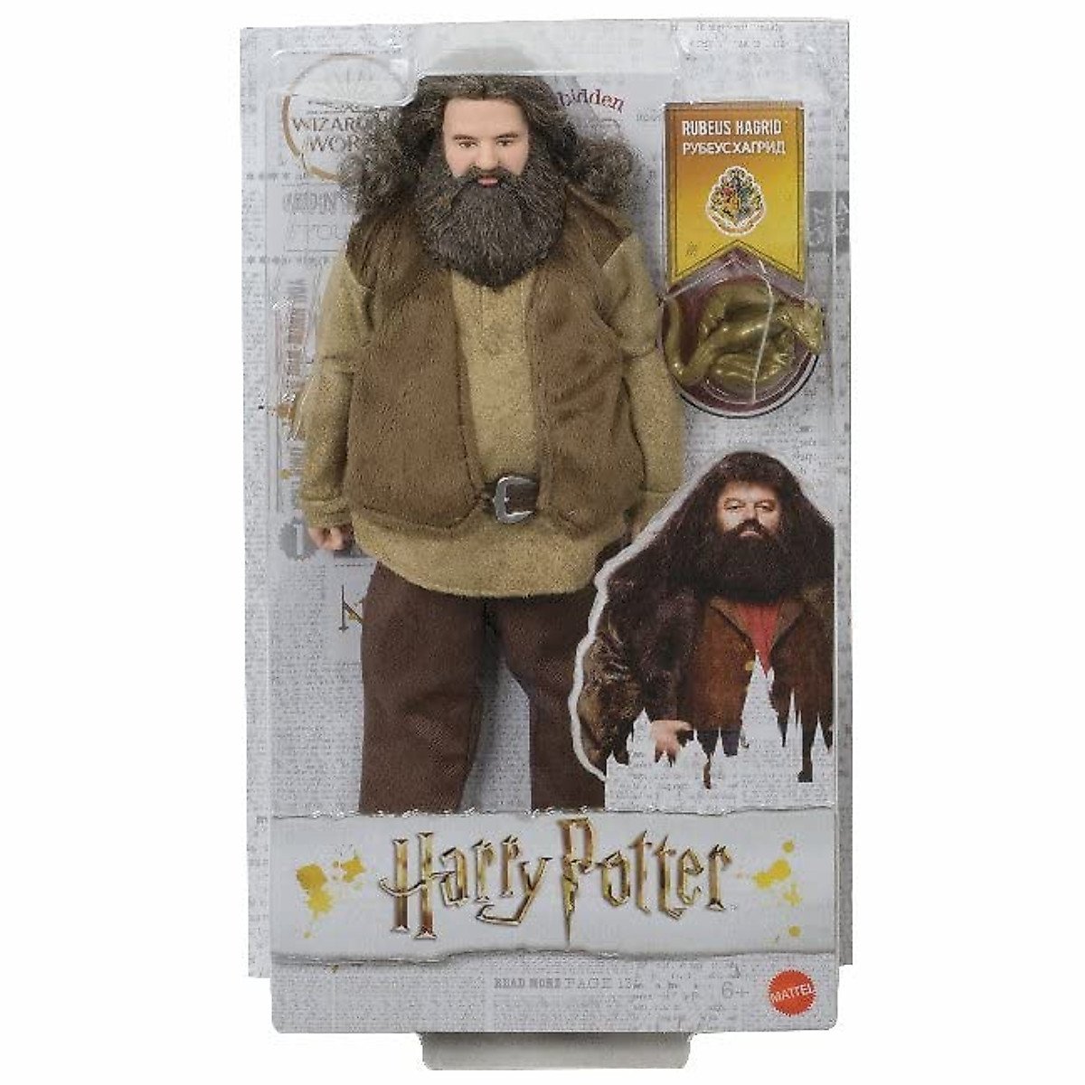 Mattel Harry Potter Rubeus Hagrid Collectible Doll, Approx. 12-inch Wearing Belted Shirt and Vest. with Dragon Accessory, Gift for 6 Year Olds and Up