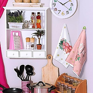 Preboun 6 Pcs Christmas Kitchen Towels Santa Reindeer Stripe Dish Towels Christmas Hand Towels Pink Farmhouse Tea Towels for Xmas Kitchen Bathroom Decor