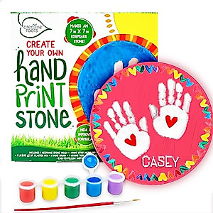 Creative Roots Handprint Stepping Stone, Includes 7-Inch Ceramic Stepping Stone & 6 Vibrant Paints, Garden Stepping Stone Kit, Paint Your Own Stepping Stone, DIY Stepping Stone for Kids Ages 8+ Red
