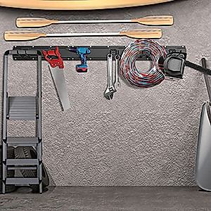 Housolution Heavy Duty Tool Storage Rack 48 Inch Garage Tool Organizer Storage System Max 264 lbs, 3 Rails with 6 Adjustable Wall Hooks, Tool Holder Wall Mount for Warehouse, Basement, Workshop