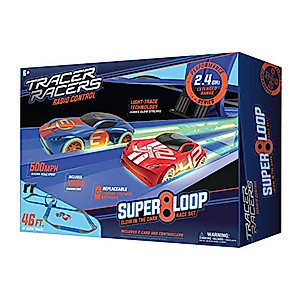 Tracer Racers 2.4 GHz Radio Control Remote Slot-Less, Cordless Racing Super 8 Speedway Track Set with Two Cars