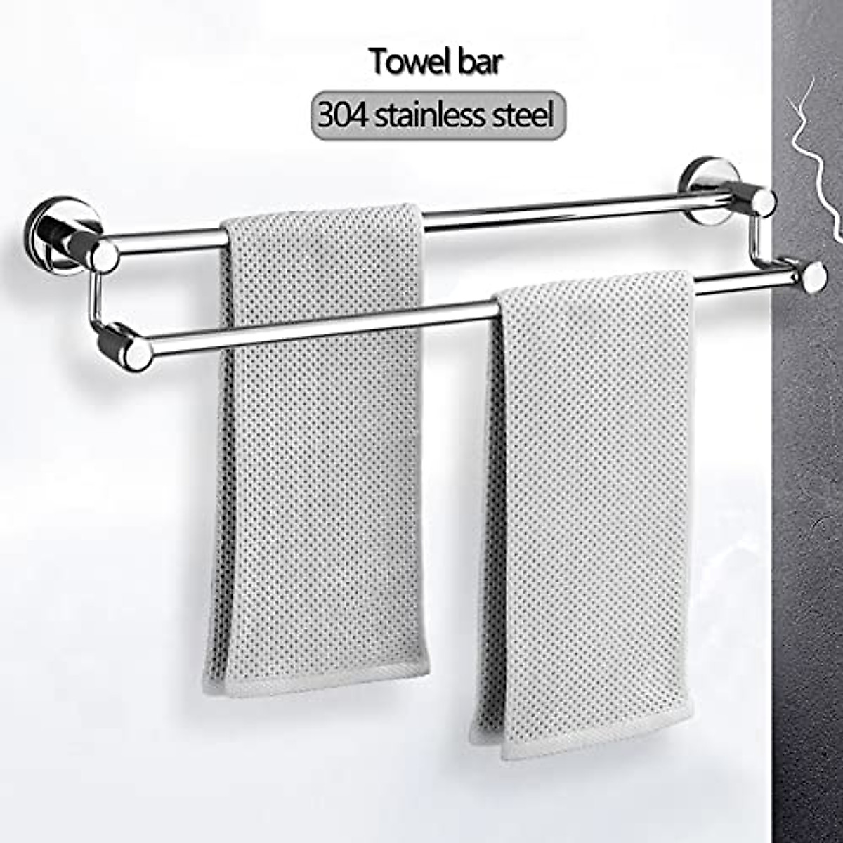 Double Bar Stainless Steel Towel Storage Holder Smooth Rounded Corner Wall Mounted Bath Towel Rail Bar for Bathroom Kitchen, Towel Shelf Towel Rack (Size : 80cm)