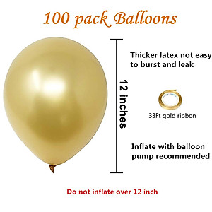 Bezente Gold Metallic Chrome Latex Balloons, 100 Pack 12 inch Gold Round Helium Balloons for Wedding Graduation Anniversary Baby Shower Birthday Party Decorations