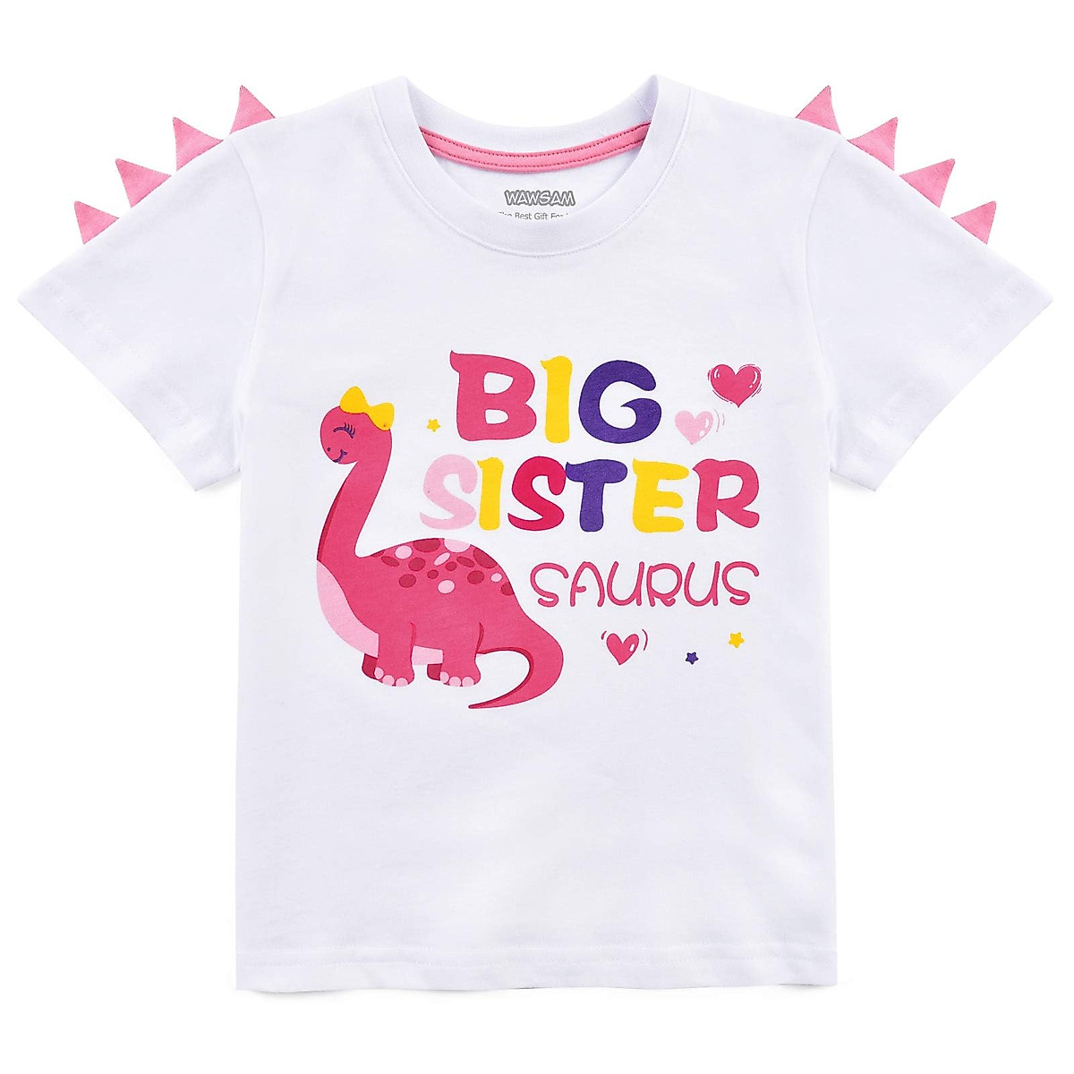 WAWSAM Dinosaur Big Sister Announcement T Shirt Promoted Outfits for Toddler Girls 100% Cotton Promoted to Big Sister Shirt (White, 2T)