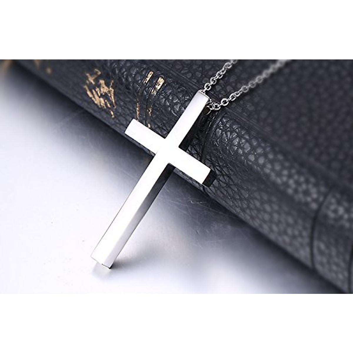 Reve Simple Stainless Steel Silver Tone Cross Pendant Necklace for Men Women, 20-24 Inches Chain (20)