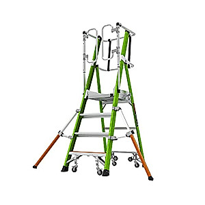 Little Giant Ladders Little Giant Ladder Systems Safety Cage 2.0, M4, 4ft Enclosed Platform, Ladder with Adjustable Outriggers, Fiberglass, Type 1AA, 375 lbs Weight Rating, (19704-146), Hi-viz Green