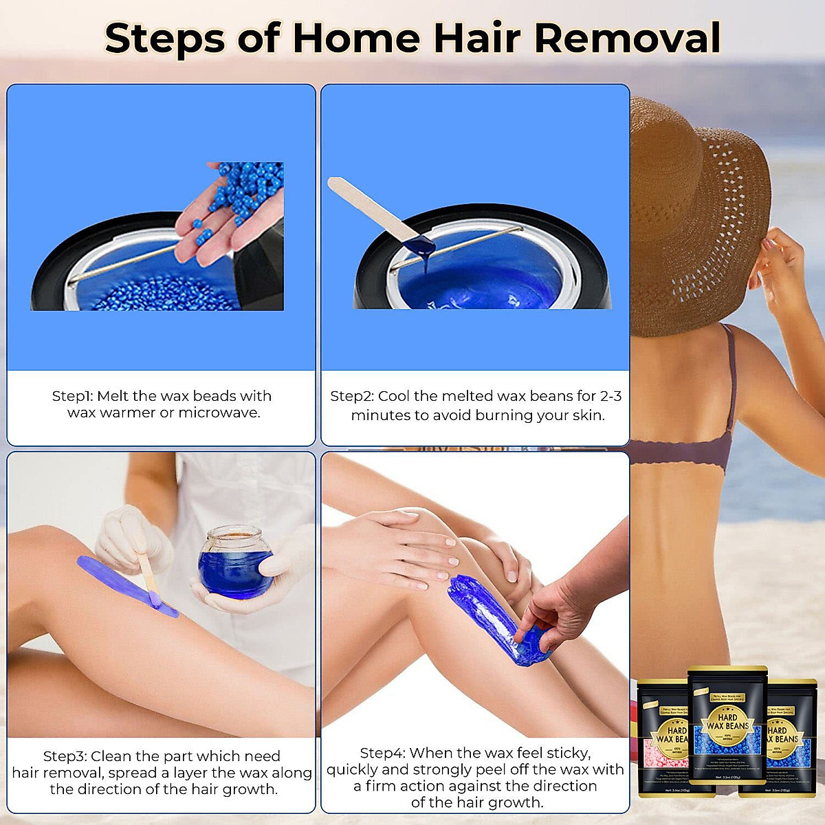 Wax Beads for Hair Removal, Keethem 10.5oz Hard Wax Beans Coarse Hair Waxing Beads for Face, Eyebrow, Bikini Brazilian for Women Men with 10 Applicators 3 packs