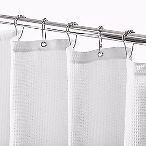 mDesign Waffle Knit - Long Cotton Blend Shower Curtain - Spa Quality, Luxury, Solid Color Cloth Shower Curtains for Bathroom - Hyde Collection, 72" x 72" - White