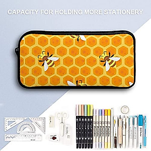 Yellow Bees Pencil Case Stationery Pen Pouch Portable Makeup Storage Bag Organizer Gift
