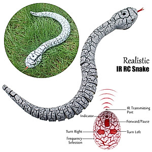 Tipmant RC Snake IR Remote Control Crawler Fake Realistic Animals Vehicle Scary Prank Toys Kids Halloween (White)
