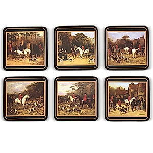 Pimpernel Tally Ho Collection Coasters | Set of 6 | Cork Backed Board | Heat and Stain Resistant | Drinks Coaster for Tabletop Protection | Measures 4” x 4”