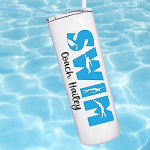 AVITO Personalized Swim Tumbler - Gift for Swimmer - Swim Team End of Season Gift - Swim Coach Gift - 20 oz Tumbler with Closing Lid and Straw - Stainless Steel - Vacuum Insulated