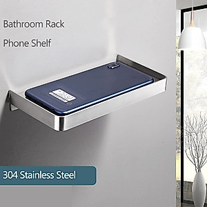Bathroom Cell Phone Shelf, Stainless Steel Small Floating Shelf Wall Mounted Phone Shelf Holder Small Shelf for Bathroom, Small Bathroom Wall Shelf, Mini Wall Shelf for Collectibles, 7.3x3.5in