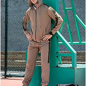 watersouprty Men's Casual Tracksuit Long Sleeve Running Jogging Running Athletic Sports Set (Khaki#, L)