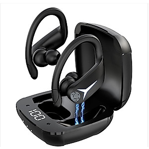 USBERG Wireless Earbuds for Sports, Dual Microphone Bluetooth Headphone, IPX5 Waterproof Headset, Black with USB-C Charging Case - Ideal for Running and Workouts