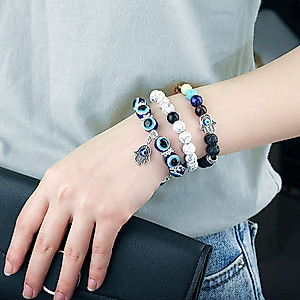 PANSHI Evil Eye Bracelets Chakra Crystal Beaded Bracelet Jewelry Ojo Protection Birthday Gifts for Women (Hamsa Hand)