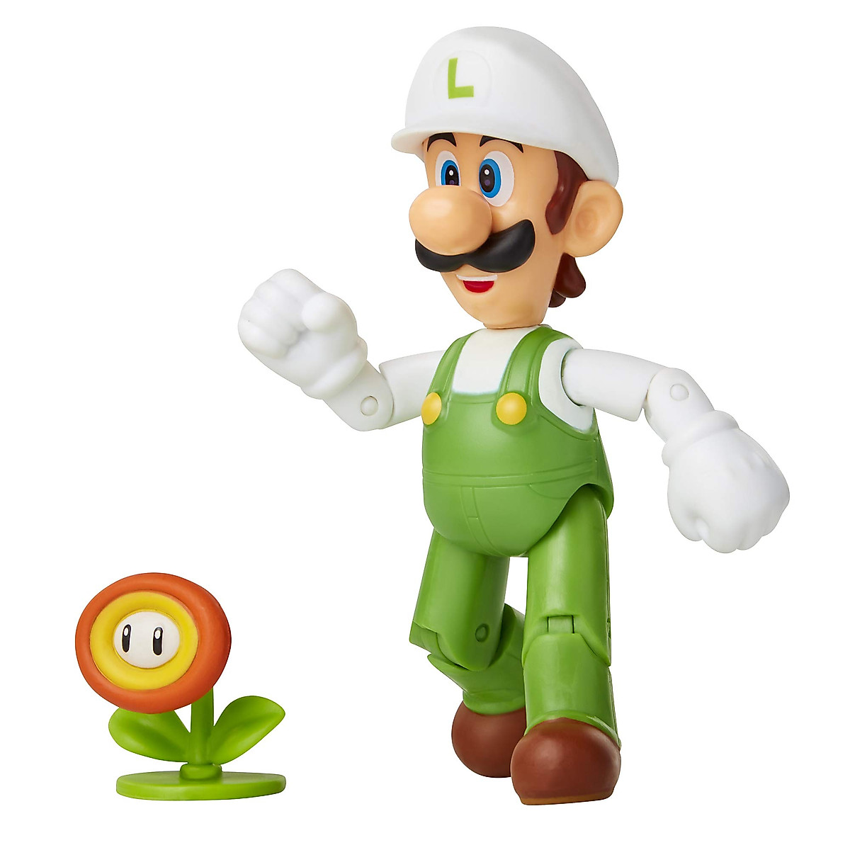 Super Mario Action Figure 4 Inch Fire Luigi Collectible Toy with Fire Flower Accessory