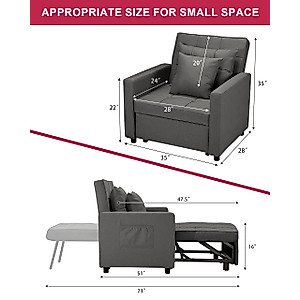 Litbird [UPDATED] Convertible Chair Sleeper Bed, Stepless Adjustable Backrest, Futon Chair Turns Into Bed, Sleeper Sofa for Living Room, 3 in 1, Linenette, Deep Gray