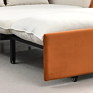 ERYE 3-in-1 Upholstered Futon Loveseat Convertible Sleeper Bed,2-Seaters Sofa & Couch Soft Cushions Love Seat Daybed for Small Space Living Room Napping,White Orange 3 Fold w/Pockets