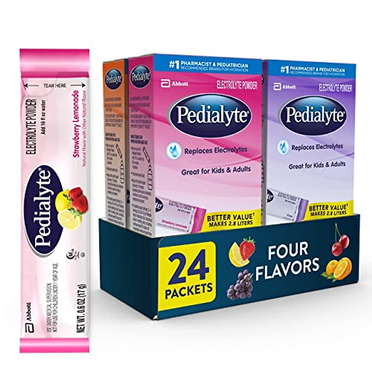 Pedialyte Electrolyte Powder Packets, Variety Pack, Hydration Drink, 24 Single-Serving Powder Packets