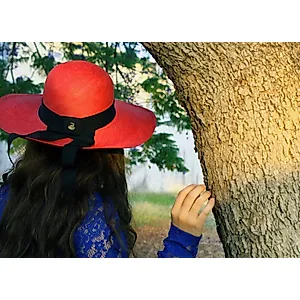 Original Panama Hat - Women's Classy Wide Brim - Toquilla Straw - Handmade in Ecuador (Medium | 56cm - 57cm, Bright Red)