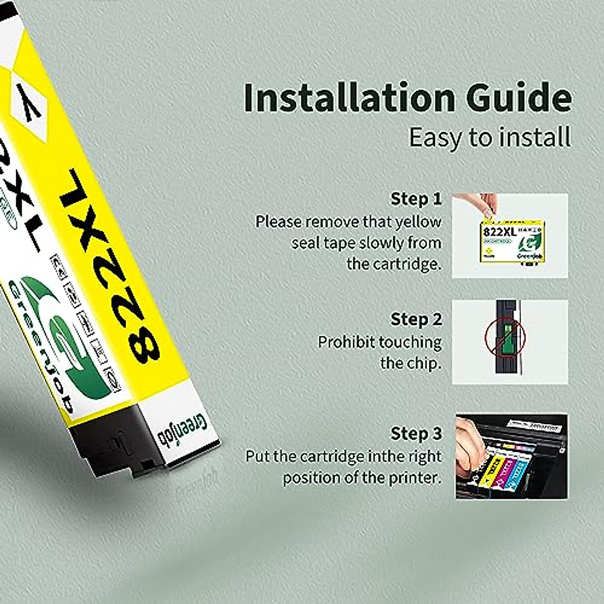 Greenjob 822XL Ink Cartridges Remanufactured Replacement for Epson 822XL Ink Cartridges Combo Pack 822 XL T822 T822XL for Workforce Pro WF-3820 WF-4820 WF-4830 WF-4833 WF-4834 Printer (BCMY, 4 Pack)